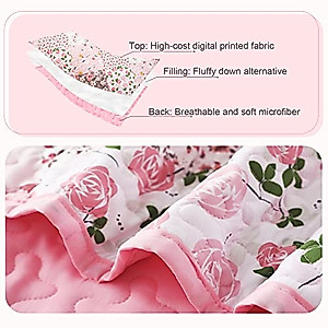 Whale Flotilla 3-Piece Printed Queen Size Quilt Bedding Set with 2 Pillow Shams Lightweight Reversible Bedspreads Coverlet Set for All Season, Pink