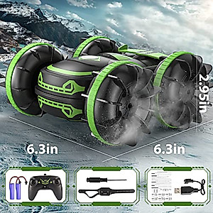 Arulis Amphibious Remote Control Car, 2.4Ghz 4WD Double Sided 360° Rotating RC Stunt Car, Remote Control Boat with Gesture Sensor, Toy Cars Gifts for 3 4 5 6 7 8+ Year Old Boys, Pool Water Beach Toy