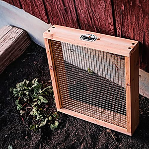 Raw Rutes Cedar Garden Sifter for Compost, Dirt and Potting Soil - Made in The USA - Sustainable Cedar - Heavy Duty Stainless Grate (Hand Held Garden Sifter)