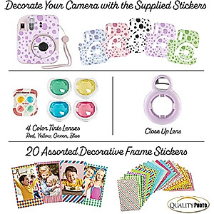 Fujifilm Instax Mini 12 Instant Camera with Case, 20 Fujifilm Prints, Decoration Stickers, Frames, Photo Album and More Accessories (Lilac Purple)