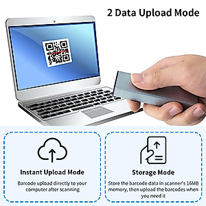 HXBER Barcode Scanner, 2D 1D QR Barcode Scanner 3 in 1 BT & 2.4GHz Wireless & Wired Connection Sound and Vibrator Prompt Support Offline Storage Compatible with Windows Android Linux Mac for