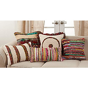 SARO LIFESTYLE Multi Colored Chindi Throw Pillow, 14" x 23" Down Filled