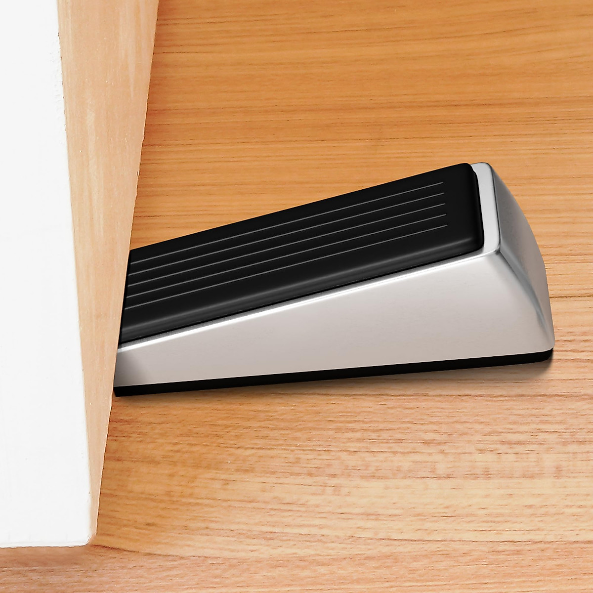 Architectural Hardware - Heavy Duty Zinc Door Stopper with Rubber Anti Scuff Grips - Metal & Rubber Wedge Door Stoppers for Bottom of Door - Modern Door Stops - Doorstop Jam Door Wedge