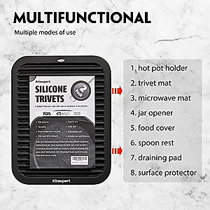 Silicone Trivets for Hot Dishes & Hot Pots and Pans -KITEXPERT Thick Hot Pads for Kitchen - Versatile Pot Holders & Heat Resistant Mats for Countertop - 2 Pack (Black)