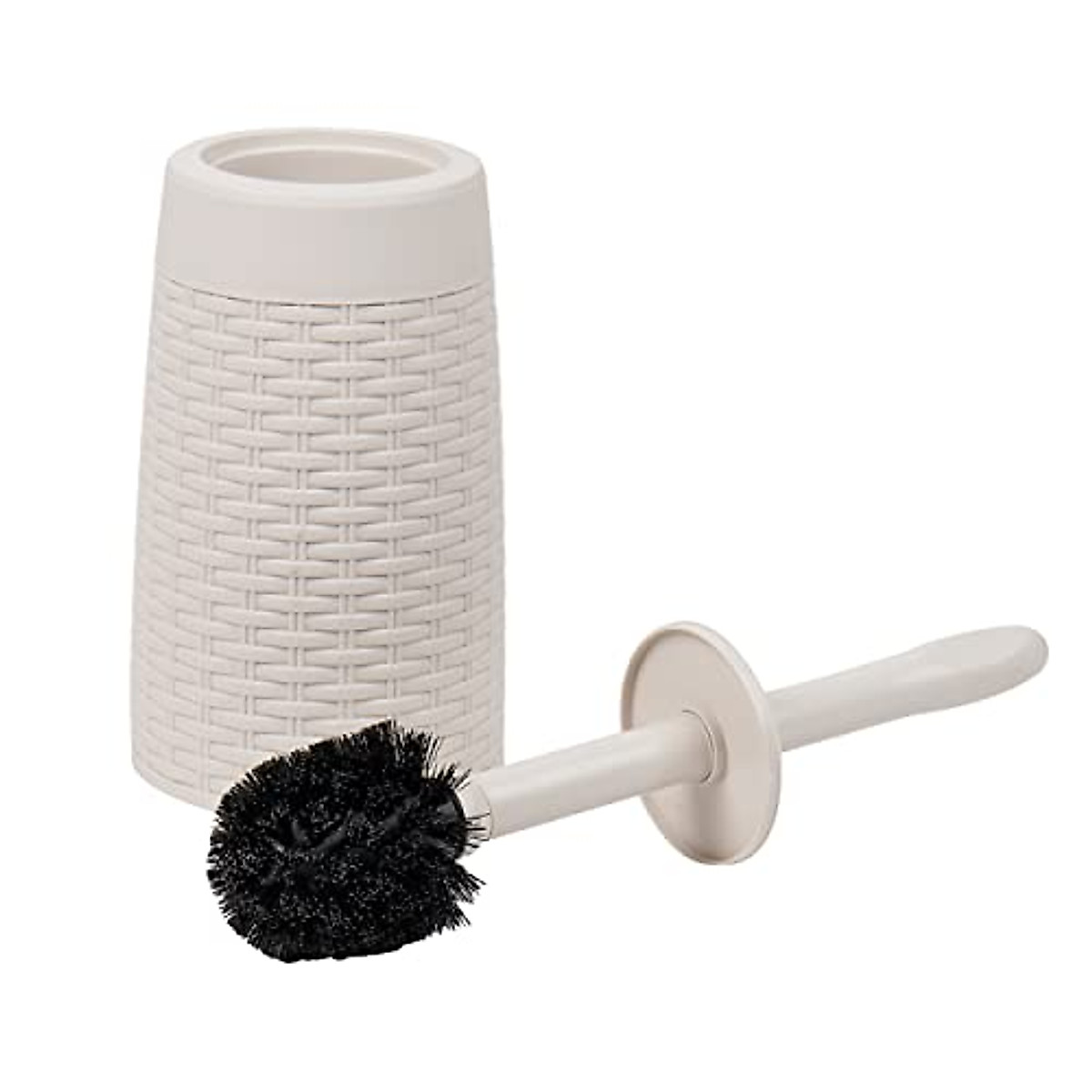 Mind Reader Basket Collection, Round Wastepaper Basket and Toilet Brush Set, Premium Wicker Design, 2 Piece Set, Swivel Lid Bin is 8.75"W x 11.25"H, Brush is 15.25"H, 8.75"L x 8.75"W x 11.25"H, Ivory