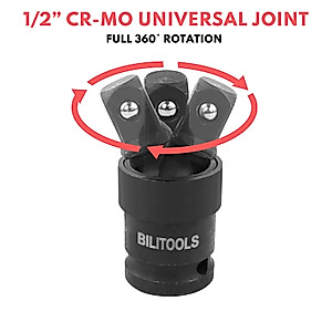 BILITOOLS Socket Adapter Set 17 Piece includes Reducer, Universal Joint Socket Set, Drill Adapter 1/4" 3/8" 1/2"
