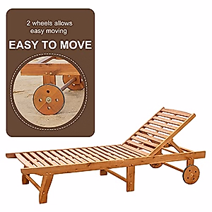Outsunny Outdoor Folding Chaise Lounge Chair Recliner with Wheels, Acacia Wood Frame - Teak Color