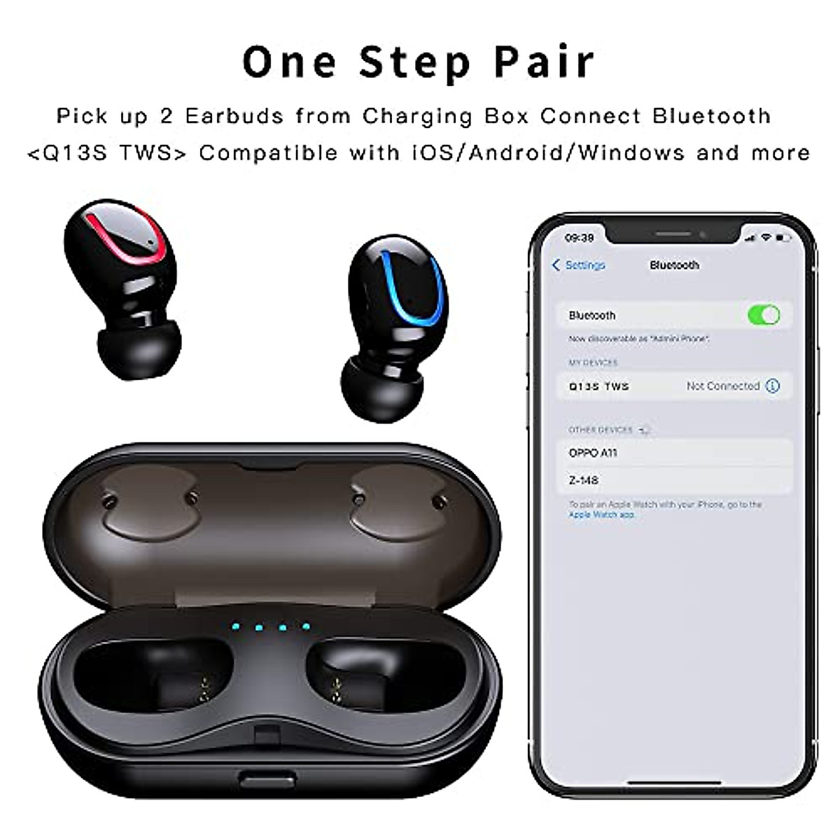 Mini Wireless Earbuds, Bluetooth 5.1 in Ear Light-Weight Headphones, IPX7 Waterproof Sport Stereo Earphone, Built in Mic Noise Cancelling Headset with Charging Case, for iPhone/Samsung/Galaxy