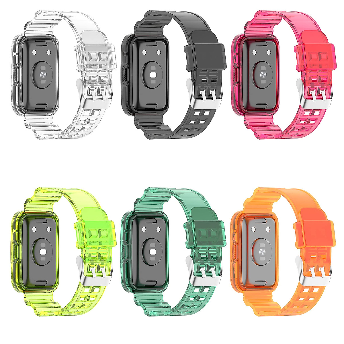 TenCloud 6 Pack Band with Case Compatible with Huawei Watch Fit 2/ Watch Fit/Watch Fit New Smartwatch TPU Cute Jelly Watch Strap Replacement for Huawei Watch Fit 2