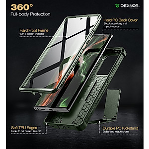 Dexnor for Samsung Galaxy Note 20 Ultra 5G Case, [Built in Screen Protector and Kickstand] Heavy Duty Military Grade Protection Shockproof Protective Cover for Samsung Galaxy Note 20 Ultra, Army Green