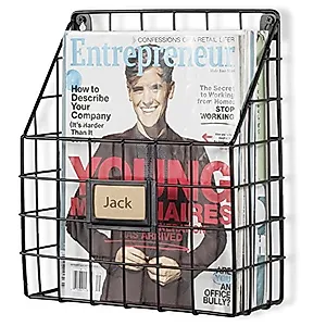 Wall35 Rivista File Holder Home Office Desk Organizer, Chicken Wire Mail Organizer and Magazine Holder, Metal, Black