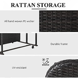 Outsunny Wicker Patio Poolside Float Storage Basket, PE Rattan Outdoor Pool Caddy with Rolling Wheels for Floaties, Noodles, Life Vests, Beach Balls, Toys, Brown