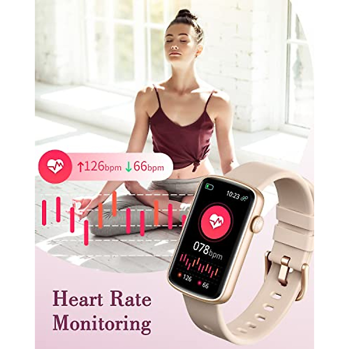 SHANG WING Smart Watches for Women Compatible with iPhone Android Phones, LYNN2 Slim Women's Watch Fitness Tracker Digital Watch with Heart Rate Monitor Pedometer Step/Sleep Tracker Waterproof Pink