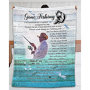 Personalized Memorial Blanket for Loss of Mother Father Gone Fishing in Loving Memory Blankets Custom Name Photo Memorial Gifts Ideas in Loving Memory Gifts Fleece Sherpa Blanket