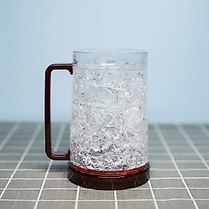 Patiomos Drinking Glasses Cups, Double Wall Gel Freezer Beer Mugs, Freezer Ice Mugs Cups, 16oz, Plastic Cooling Beer Mug Clear Set of 4 (Red, Green, Blue, Orange)