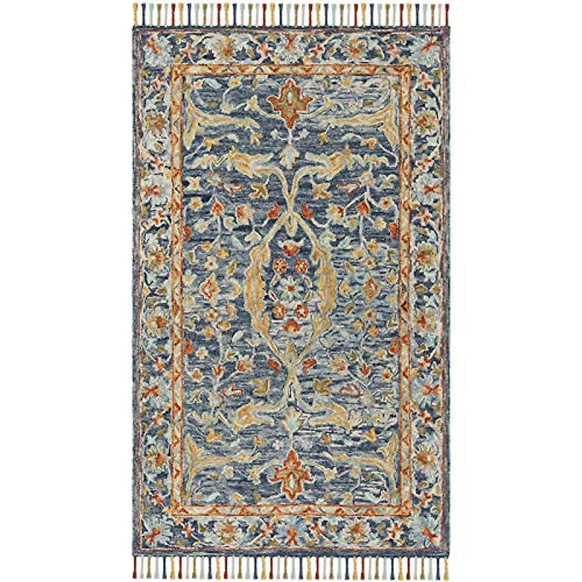 SAFAVIEH Aspen Collection Accent Rug - 2' x 3', Blue & Rust, Handmade Boho Braided Tassel Wool, Ideal for High Traffic Areas in Entryway, Living Room, Bedroom (APN116M)