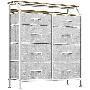 YITAHOME Fabric Dresser with 8 Drawers, Furniture Storage Tower Cabinet, Dresser for Bedroom, Living Room, Hallway, Closet, Sturdy Steel Frame, Wooden Top, Easy Pull Fabric Bins, Light Grey