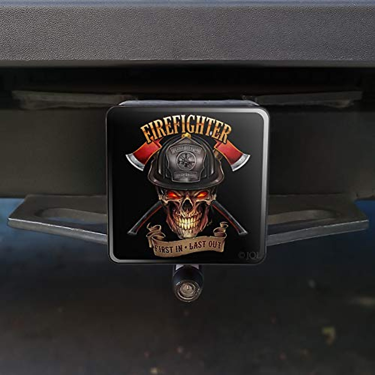 Firefighter Skull First in Last Out Fireman Tow Trailer Hitch Cover Plug Insert