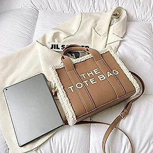 JQWYGB Work Tote Bags for Women - Small Trendy Personalized Leather Tote Bag Top-Handle Shoulder Crossbody Bags (Khaki)