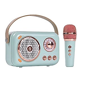 Portable Bluetooth Speaker with Microphone Set,Retro bluetooth speaker with Home Karaoke Machine,Portable Handheld Karaoke Mics Speaker Machine for Kids and Adults Home Party Birthday (Blue)