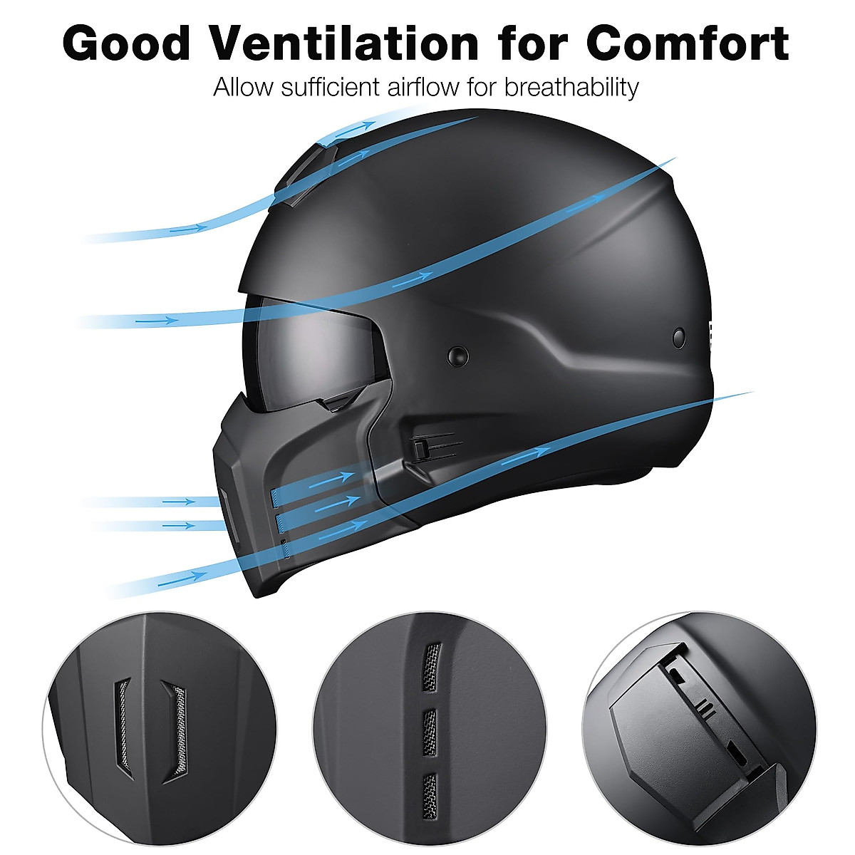AHR Open Face Motorcycle Helmet 3/4 Half Helmet for Cruiser Scooter Street Bike Moped DOT Model Run-O6 (Matte Black, S)