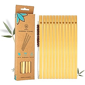 Reusable Bamboo Straws ECOHERO| Reusable Straw Cleaning brush, Handcrafted Bamboo Straw| Eco-Friendly Straws with Zero-Waste Packaging Biodegradable Straws Thick Organic Straws| 12 units large straws.
