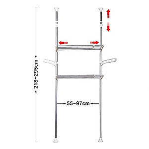DAHOOMII Over The Toilet Storage Rack Above Washing Machine and Dryer Shelf Laundry Room Organizer 2-Tier Adjustable Bathroom Space Saver with 2 Hangers White