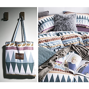 Bohemian Duvet Cover Striped Ethnic Boho Reversible Southwestern 400TC Cotton Bedding 3pc Set Navy White Orange Modern Geo Aztec Print (Queen, Teal Rust)