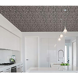 InHome NH3922 Camden Antique SSilver Faux Tin Peel & Stick Backsplash Tiles, Metallic