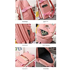 MOJIDUO 5Pcs Set Kawaii Backpack with cute plush Pendants & Badge,19 gallon capacity School Bag Cute Aesthetic Backpack