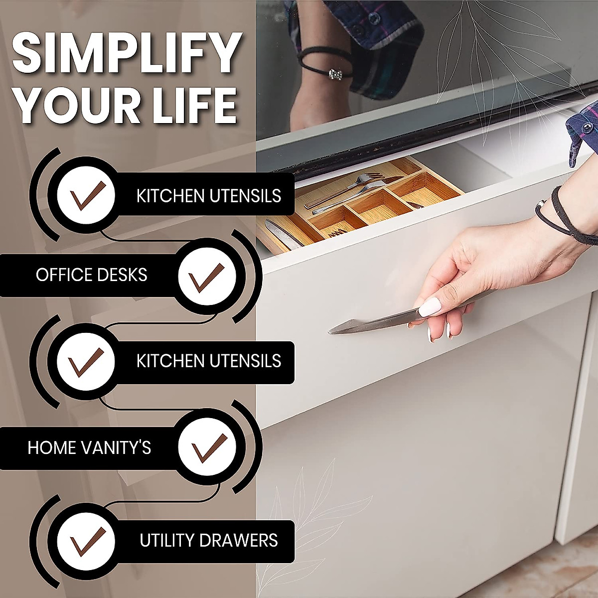 Chef Essential Bamboo Utility Drawer Organizer, Kitchen Silverware tray, 5-Compartment, Your Drawer Will Look Super Neat with This Bamboo Divider, Perfect Size 14.5 L x 10.25 W.