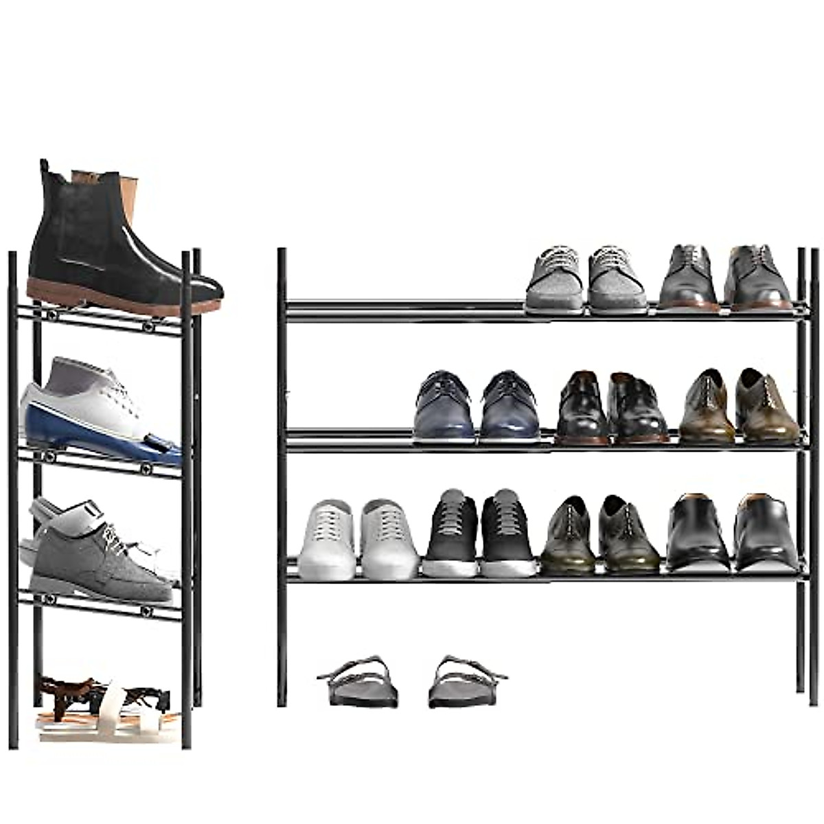 Simple Houseware 3-Tier Extendable Shoe Rack, Black