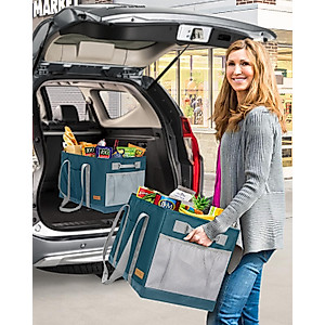 WONDAY Large Stand Up Utility Tote Bag, Reusable Grocery Bags Foldable with Waterproof Bottom (Dark Blue, X-Large)