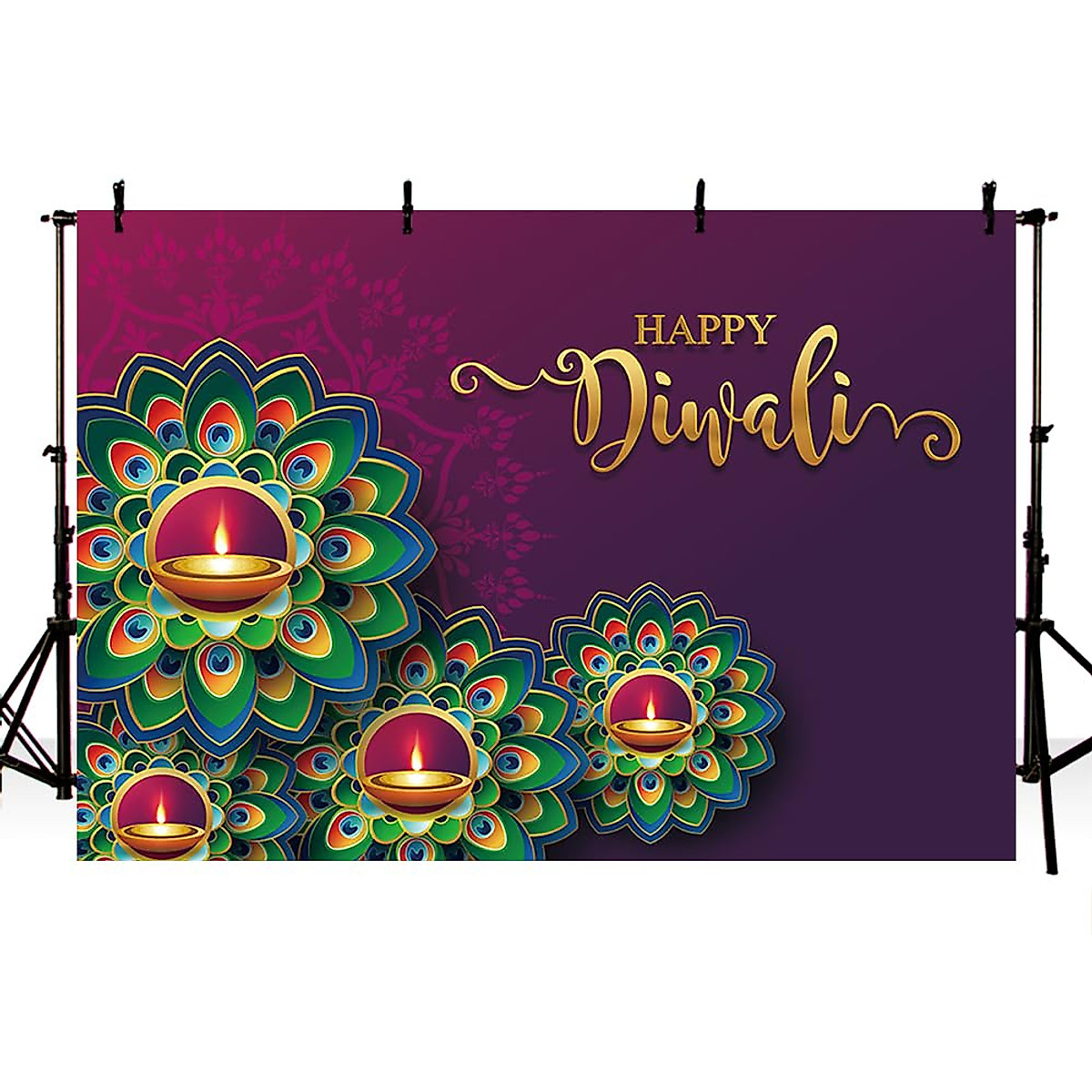 MEHOFOND 7x5ft Happy Diwali Party Backdrop Decorations Indian Diwali Banner Deepavali Festival of Lights Photography Background Hindu Happy Lights Candle Banner Photo Studio Props