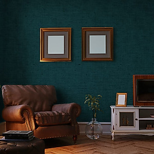 Akywall Grasscloth Peel and Stick Wallpaper Blackish Green Textured Fabric Linen Contact Paper Waterproof Self Adhesive Stick on Wall Paper Removable Vinyl Roll for Cabinet Drawer 15.7" x 78.7"