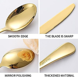 FEIJSQIU 20 Piece Gold Silverware Set Service for 4, Stainless Steel Shiny Cutlery Gold Flatware set Include Knives,Spoons,Forks For Home and Restaurant,Dishwasher Safe.