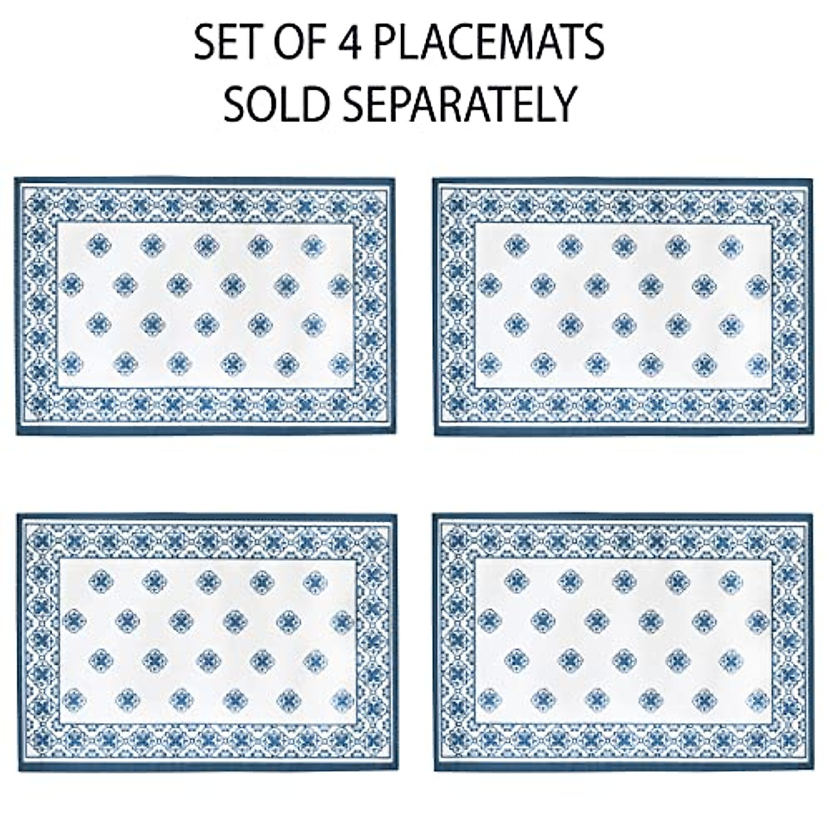 Newbridge Mykonos Blue Mediterranean Tile Bordered Fabric Tablecloth - Blue Medallion Print Indoor/Outdoor, Stain Resistant, No-Iron Tablecloth, 52 Inch x 70 Inch Oblong/Rectangle