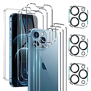 BREAKiX [3+3+3 Pack] Screen Protector Compatible with iPhone 12 Pro Max (6.7 inch), Front + Back Screen Protector + Camera Lens Protector Tempered Glass 9H HD [Installation Frame] [Precise Cutout]
