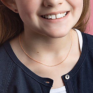 KEZEF Cable Chain Necklace Sterling Silver Italian 1.3mm Rose Gold Plated Nickel Free 14 inch