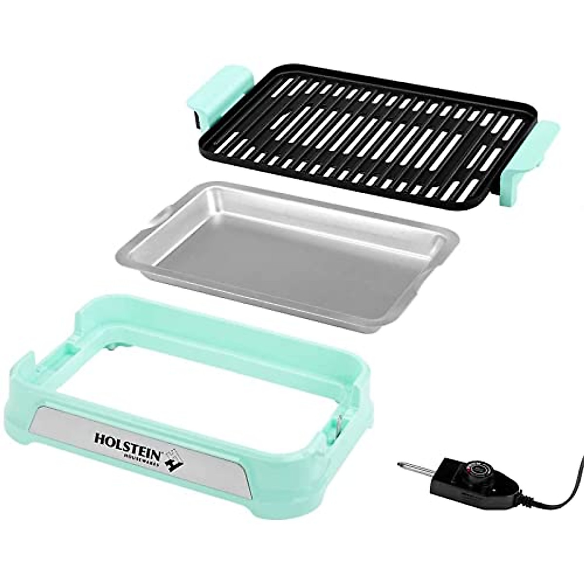Holstein Housewares - 1200W 14 Inch Smokeless Grill, Mint - Convenient and User Friendly with Optimal Cooking HH-09114009I