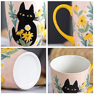 NymphFable Cat Mug Large Ceramic Coffee Mug with Handle 100% Hand Painted Christmas Gift 600ml/20oz