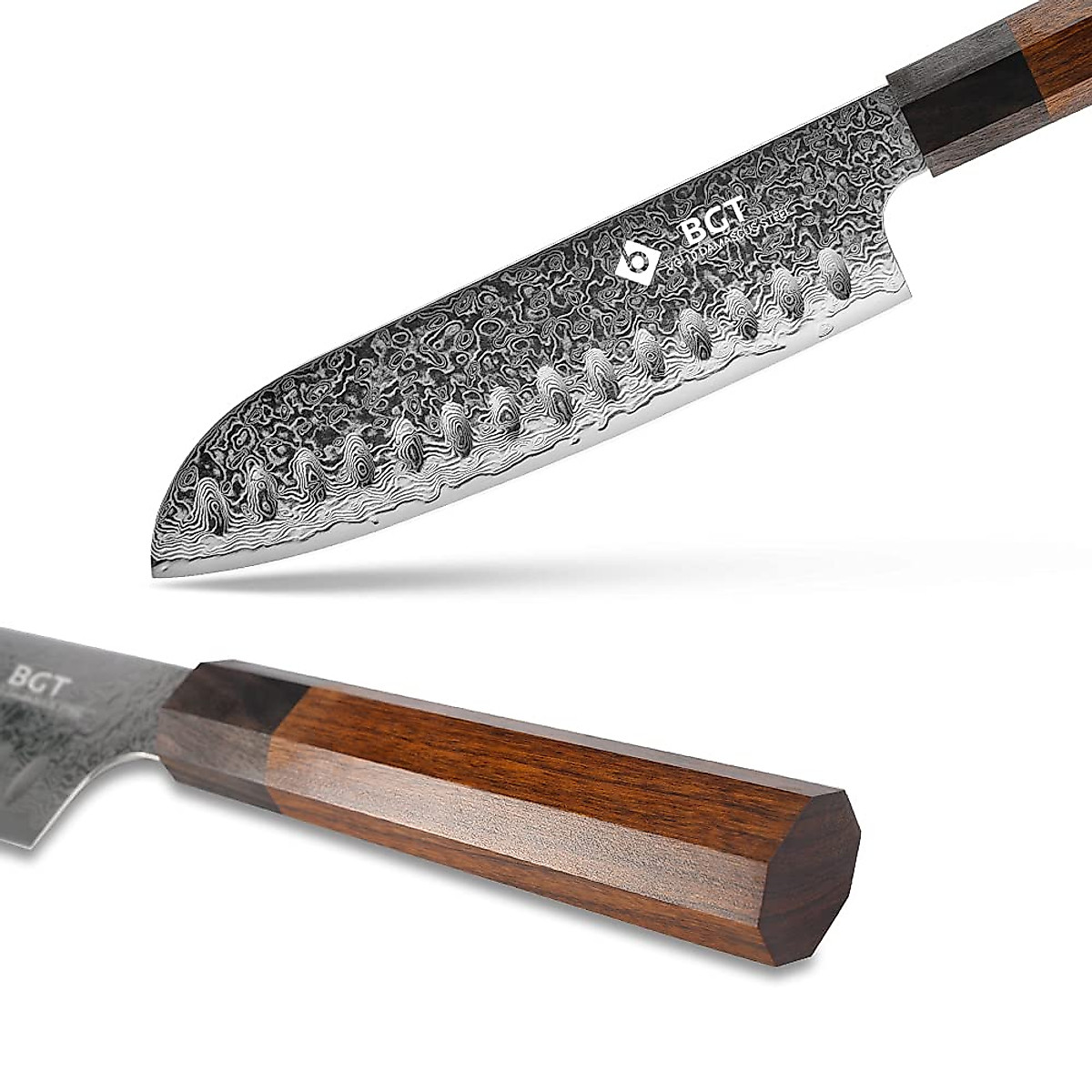 BGT 7 inch Santoku Knife, Japanese Sharp Chef Knife, Japanese VG10 67 layer Damascus Steel Kitchen Knife with Ebony Wood Handle and Gift Box