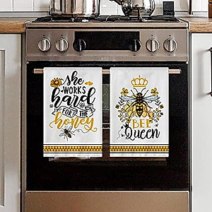Hexagram Bee Kitchen Towels Set of 4, Bee Hand Towels for Kitchen Housewarming Farmhouse Kitchen Gifts, Bee Gifts for Women…