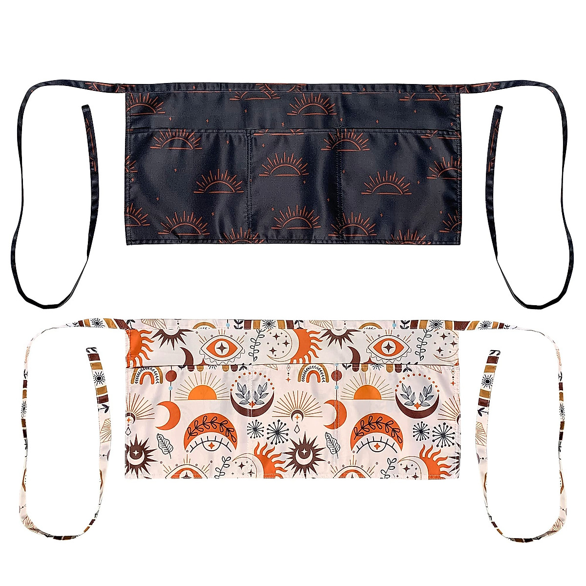 Plum Hill BoHo Waist Apron Set - Waitress Server Aprons - 3 Pockets; Cute Half Apron for Bartender, Restaurant, Coffee Shop, Teachers - Rainbows, Suns and Moons