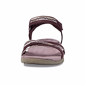 Merrell Terran 3 Cush Cross Sandals for Women - Nubuck Leather, Webbing Upper, and Hook-Loop Closure Burgundy 7 M