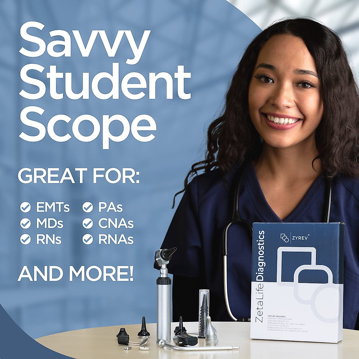 Zyrev ZetaLife ENT Diagnostic Kit with 50 Extra Disposable Specula Tips (Regular)