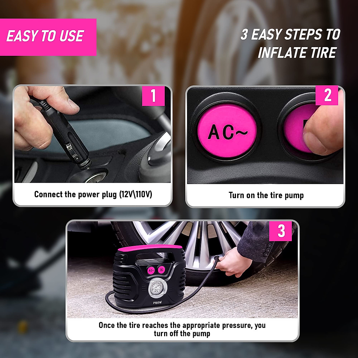 electric air compressor portable tire inflator with analog Pressure Gauge air pump for car tires 12V 110V tire pump for car bike balls & more Easy to use ideal for cool women and adults