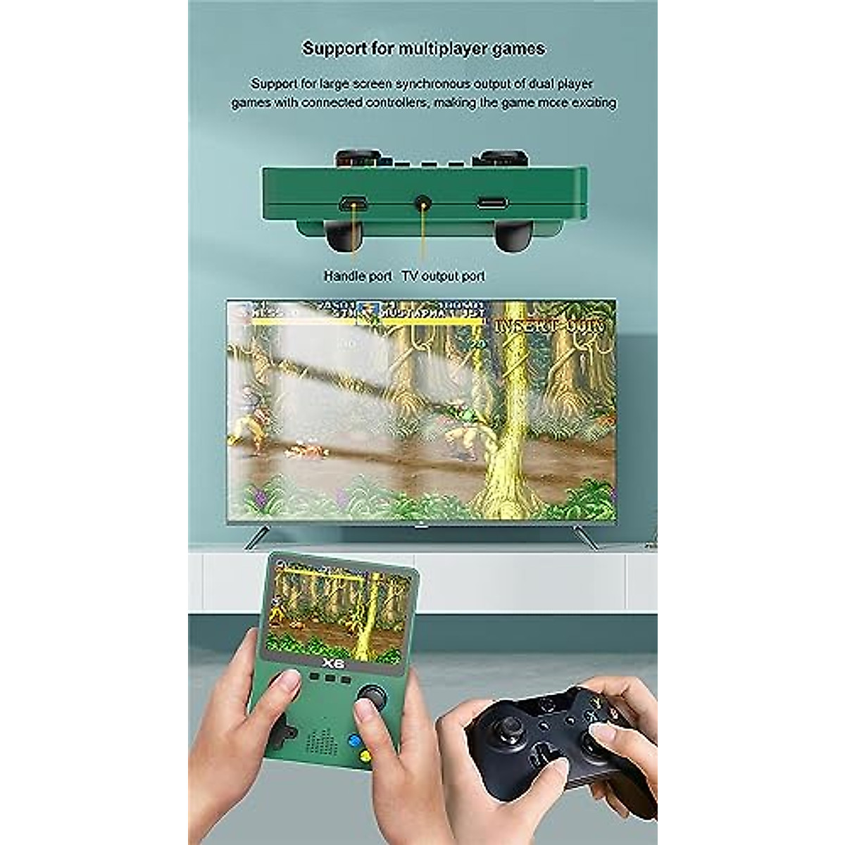X6 Handheld Game Console, Retro Game Console Built-in 32GB 10000+ Classic Games, 3.5-inch OCA IPS Screen, Dual 3D Joystick, 11 Emulators, Handheld Gaming Console Support TV Output,Green