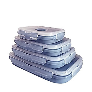 RMAMSCOV Silicone Collapsible Food Storage Containers with Airtight Lid, Set of 4 Silicone Lunch Containers, Prep/Storage Bowls Microwave and Freezer and Dishwasher Safe (Grey)