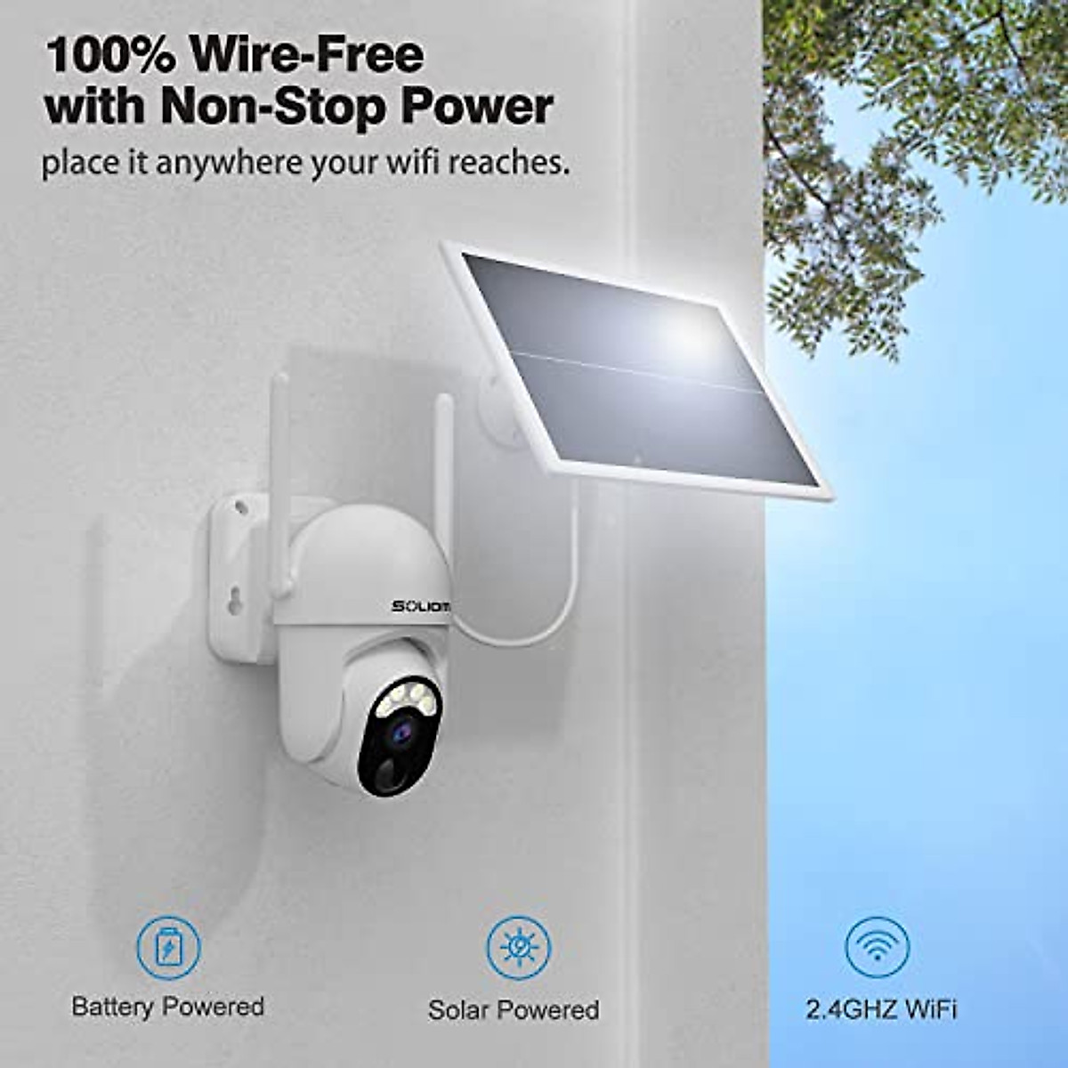 SOLIOM Solar Security Cameras Wireless Outdoor Battery Powered Mini Camera Pan Tilt 355°View with 1080p Night Vision,Spotlight PIR Motion Sensor,2-Way Talk, S40 WiFi